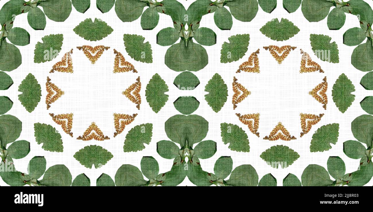 Foliage kaleidoscope seamless border pattern. Trendy optic fresh design ...