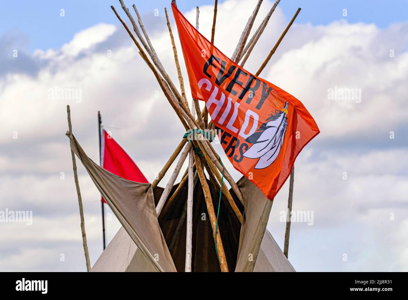 Every Child Matters flag is displayed at the Maskwacis First Nations ...