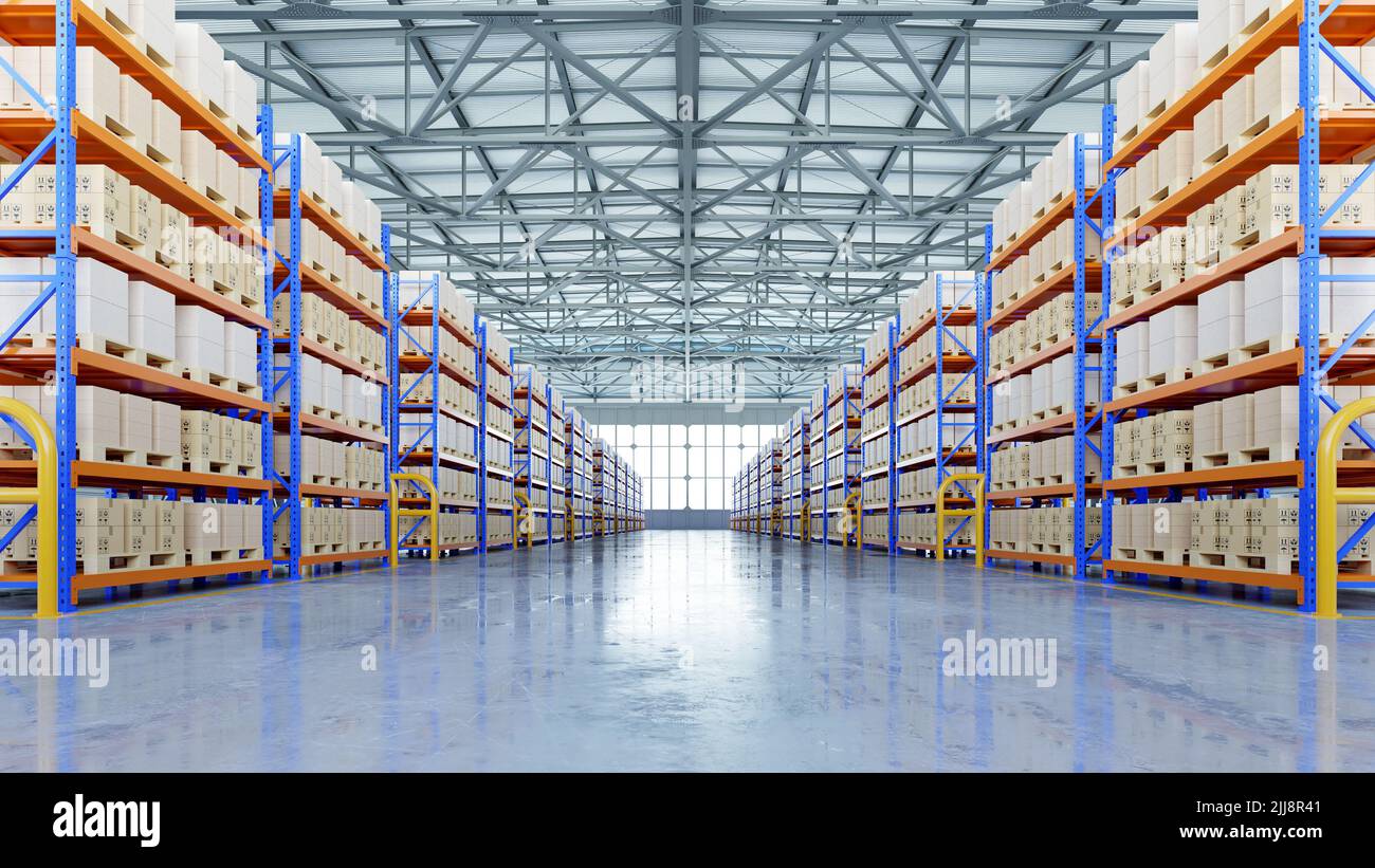 Empty warehouse for storage and distribution centers.3D rendering Stock ...