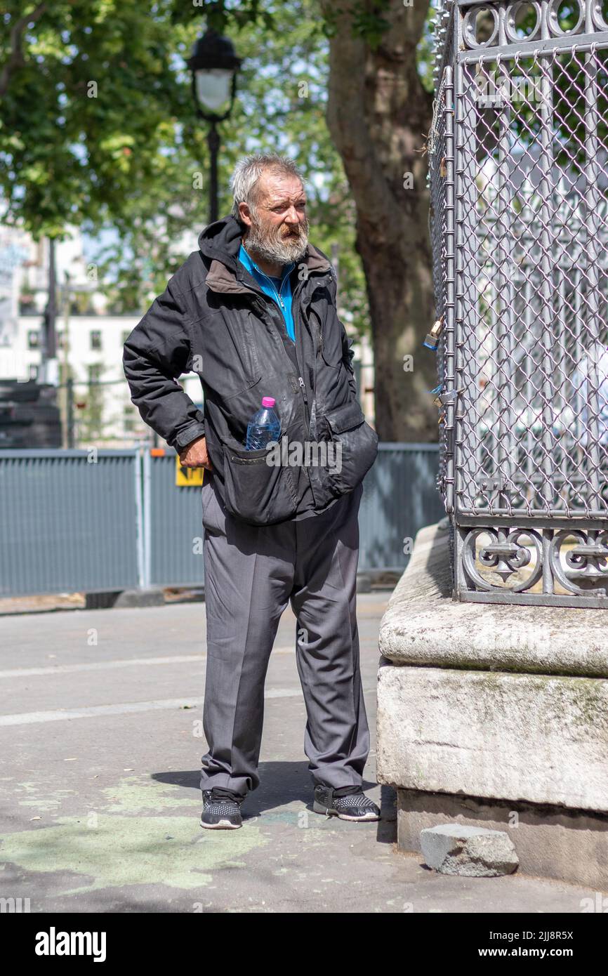 PARIS / FRANCE - JUNE 28, 2019: dirty poor old man standing on the ...