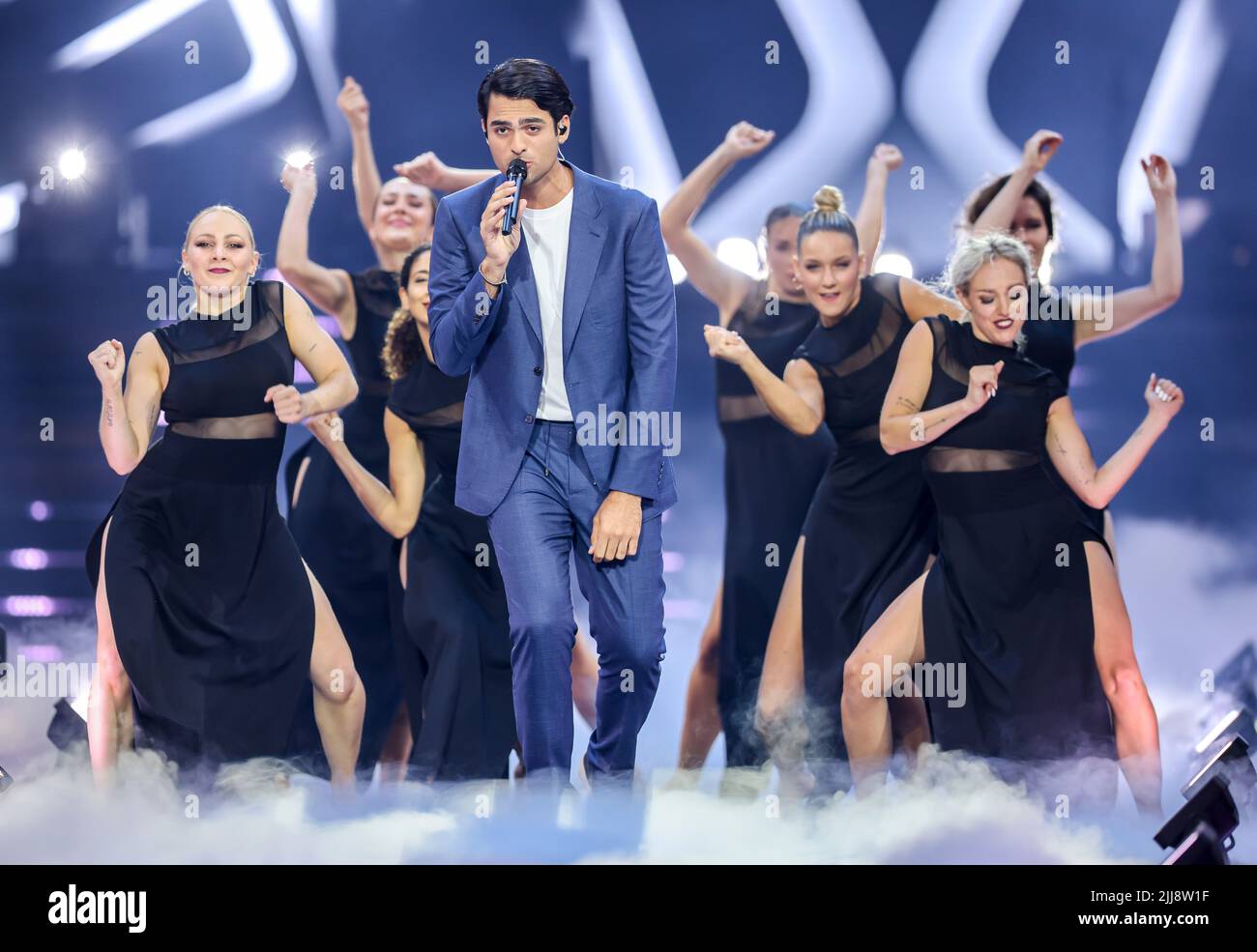 Leipzig, Germany. 23rd July, 2022. Singer Matteo Bocelli is on stage in ...