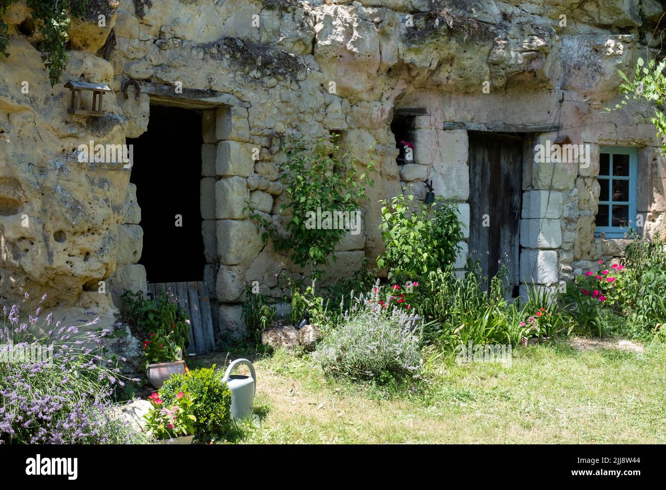 Troglodyte caves in the Loire Valley, France. Houses have been built ...