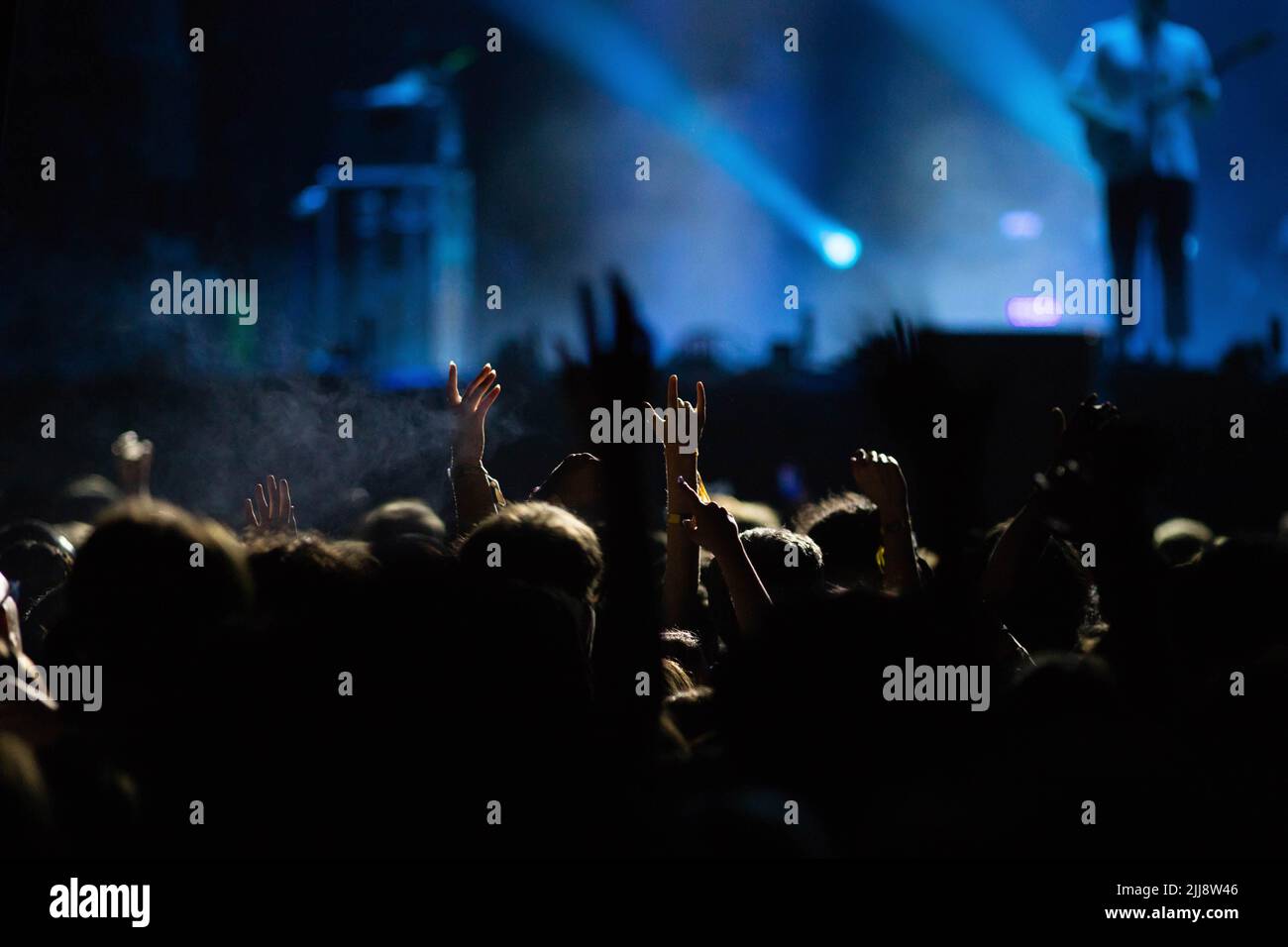 crowd partying stage lights live concert summer music festival Stock ...