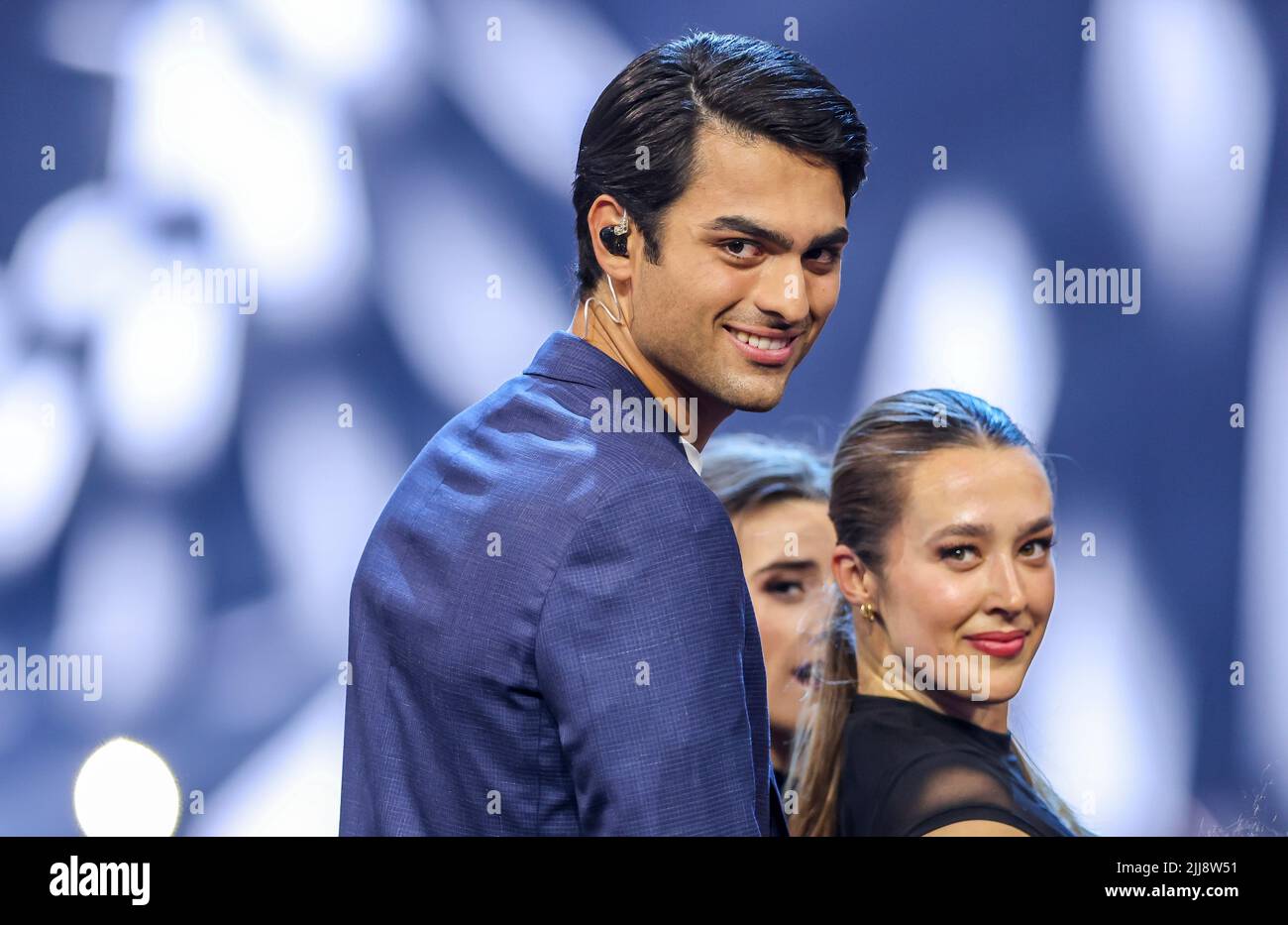 Leipzig, Germany. 23rd July, 2022. Singer Matteo Bocelli is on stage in ...