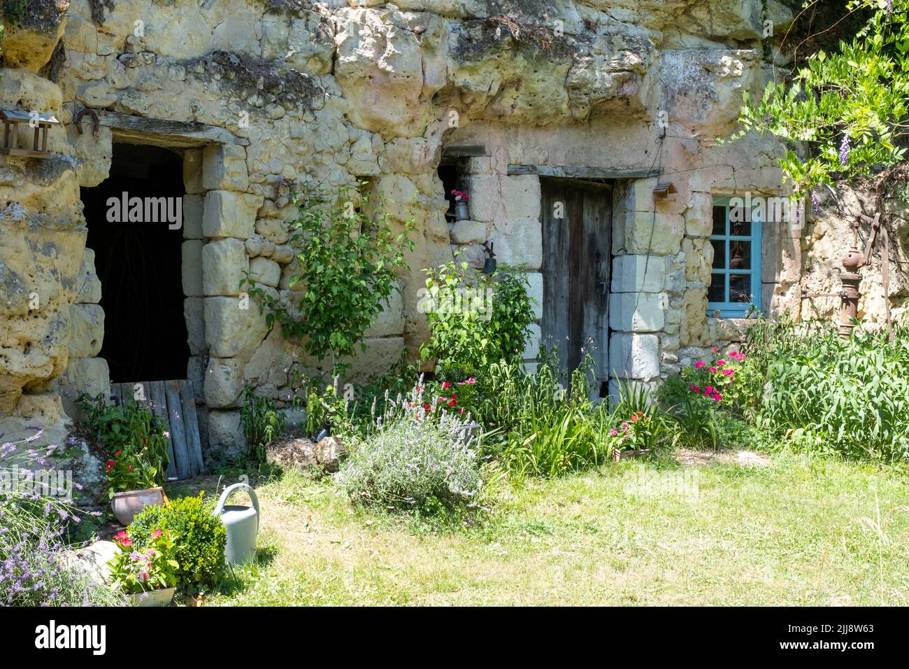 Troglodyte caves in the Loire Valley, France. Houses have been built ...