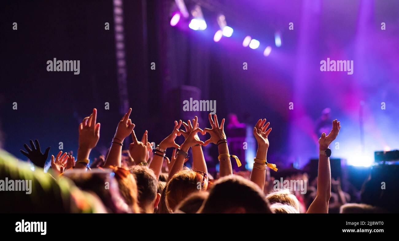 crowd partying stage lights live concert summer music festival Stock ...
