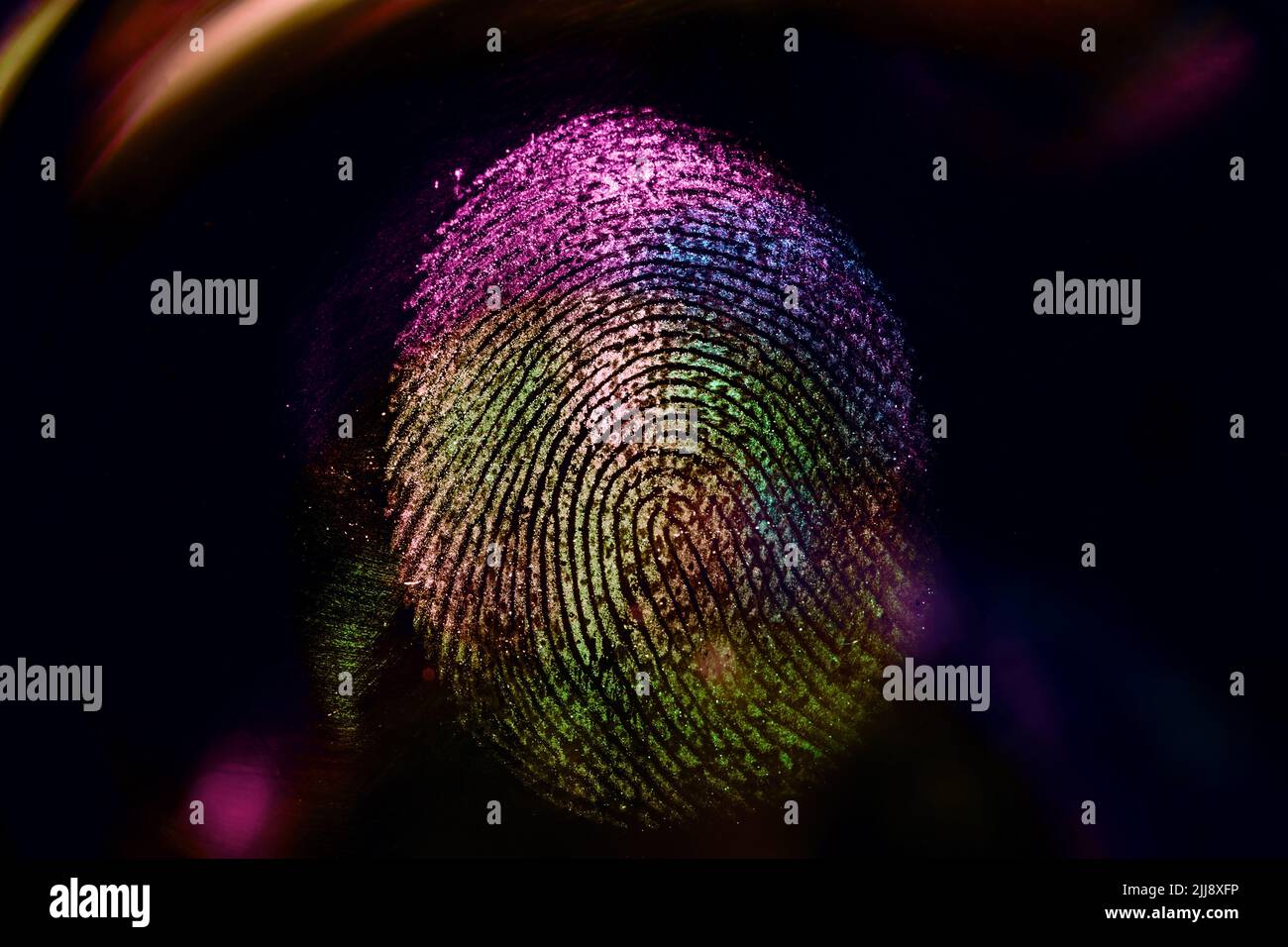 Close up beautiful abstract neon colored fingerprint on background ...