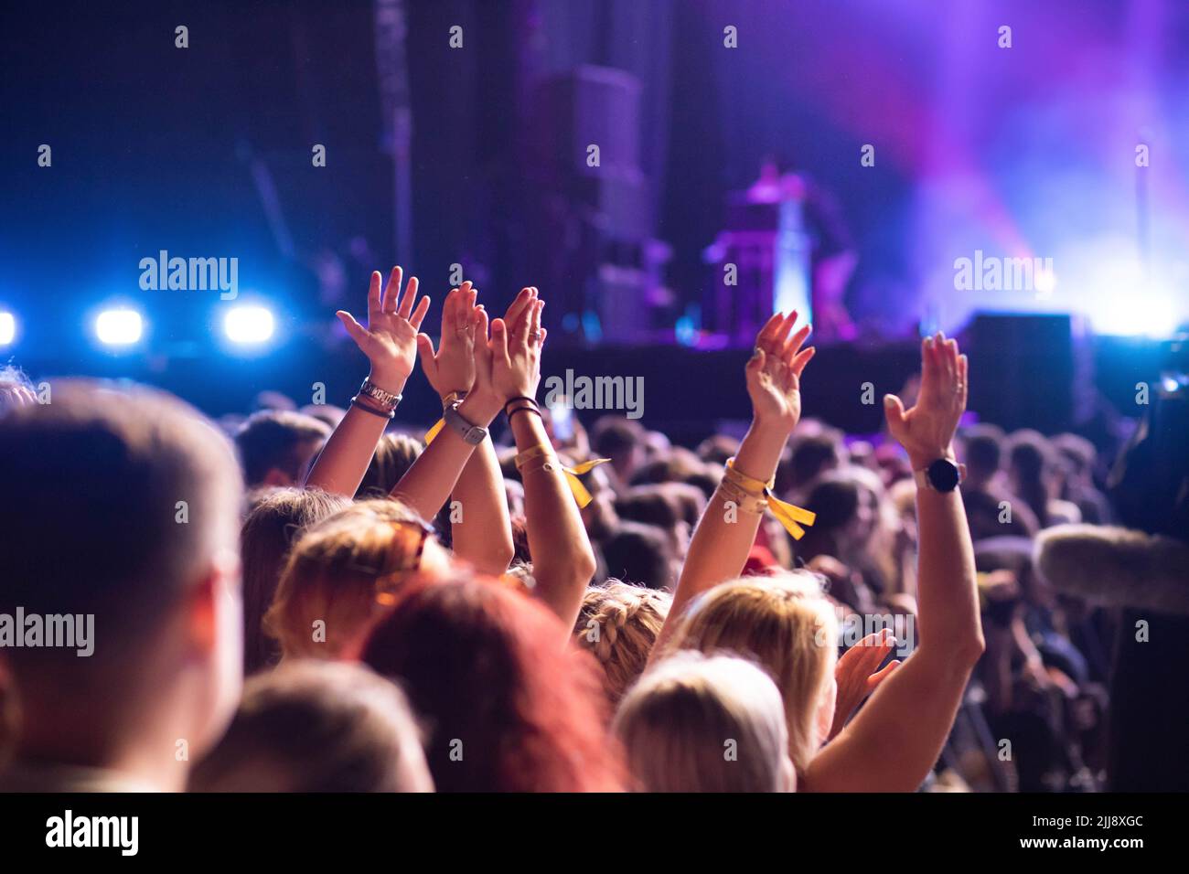 crowd partying stage lights live concert summer music festival Stock ...