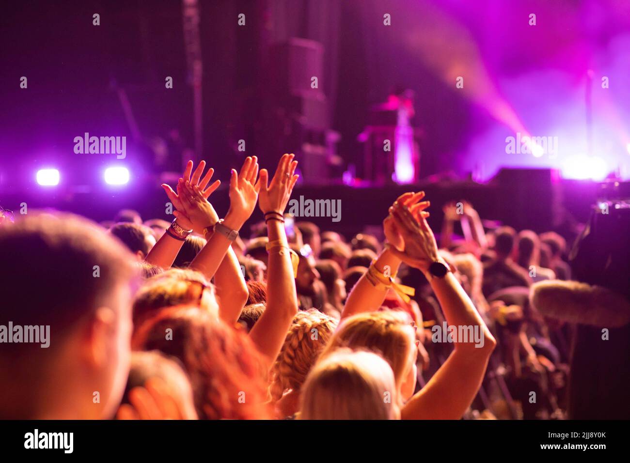 crowd partying stage lights live concert summer music festival Stock ...