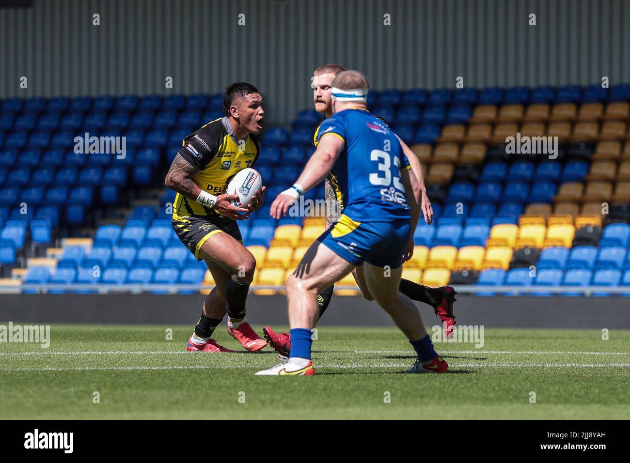 West Ealing, UK. 24th July, 2022. *** Adam Tangata of Halifax runs at ...
