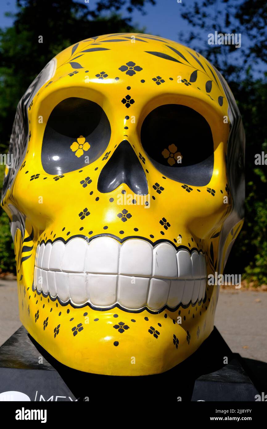 Madrid, Spain. 24th July, 2022. View of a skull decorated by the artist ...