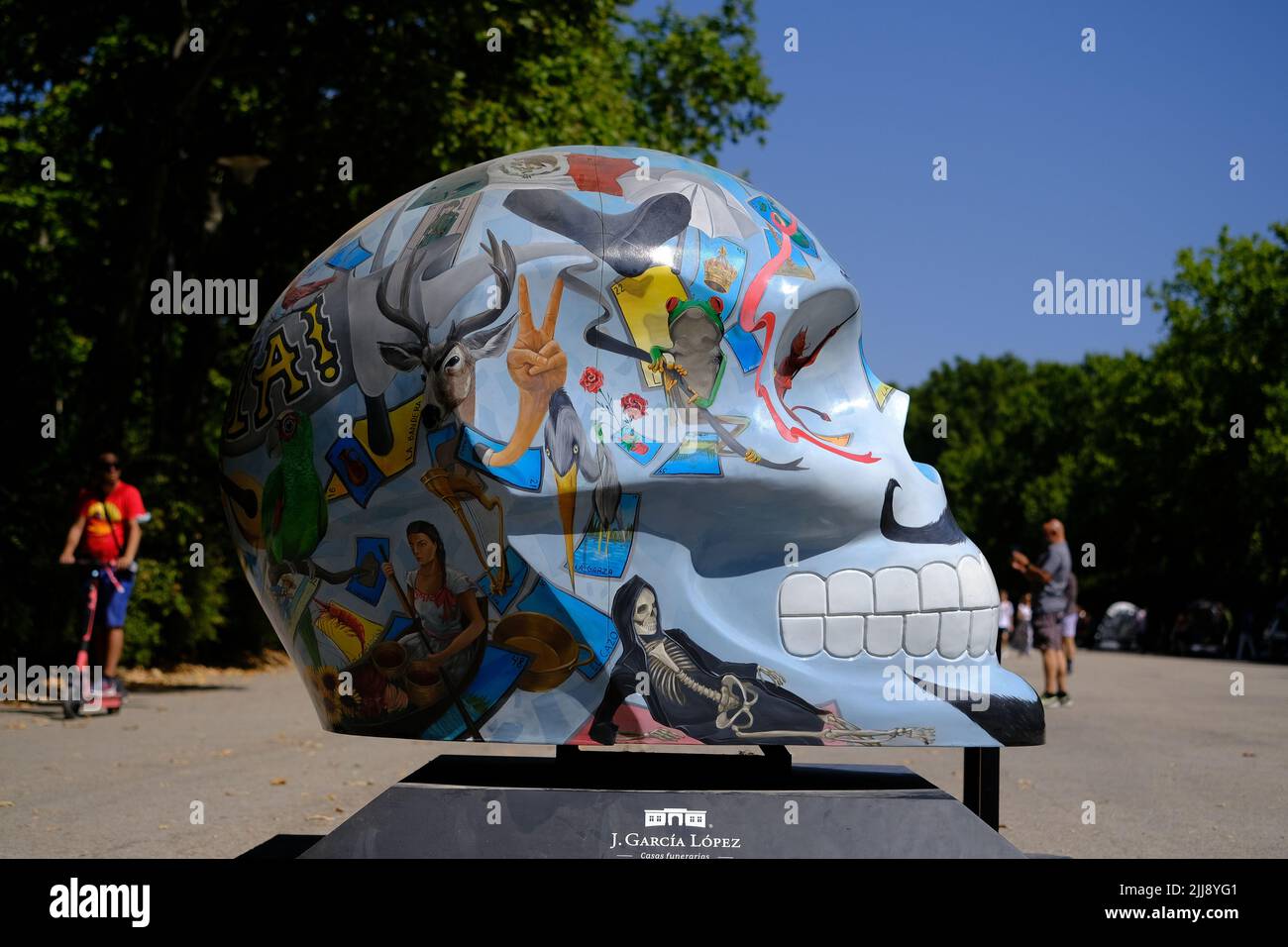Madrid, Spain. 24th July, 2022. View of a skull decorated by the artist ...