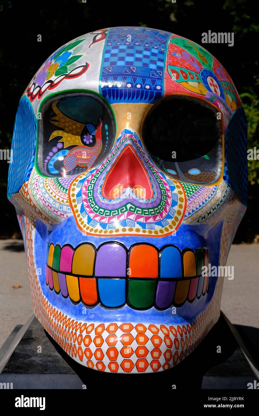 View of a skull decorated by the artist Raquel Lopez Ojeda during the ...