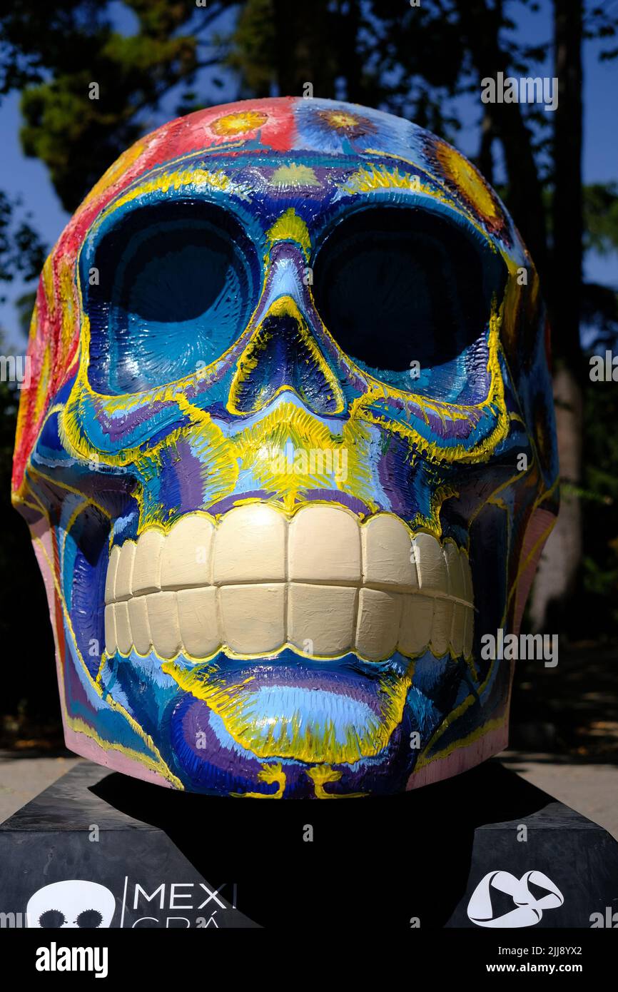 View of a skull decorated by the artist Izaskun Fernandez during the ...