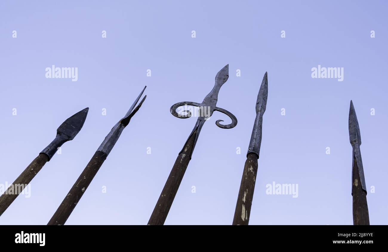 Detail of old weapons of war, death and pain Stock Photo - Alamy
