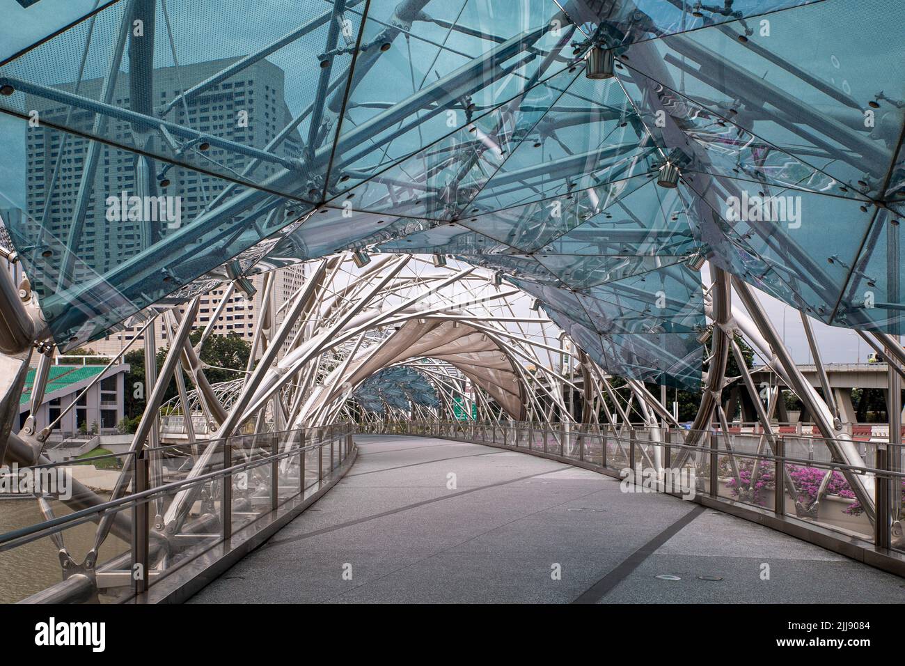 The view of the Singapore Helix Bridge from the inside Stock Photo - Alamy
