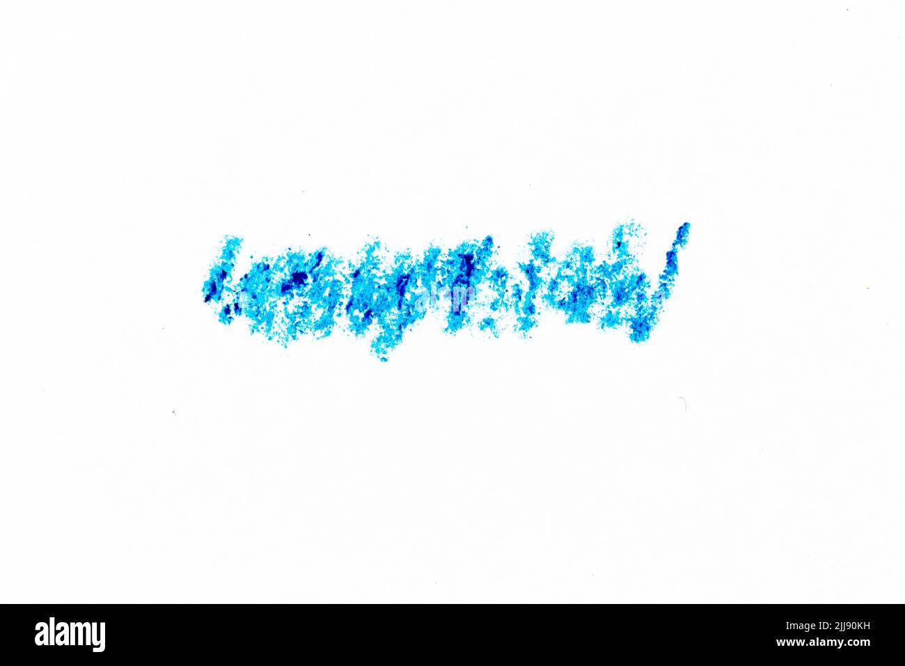 Blue color crayon hand drawing in sribble line shape on white paper ...