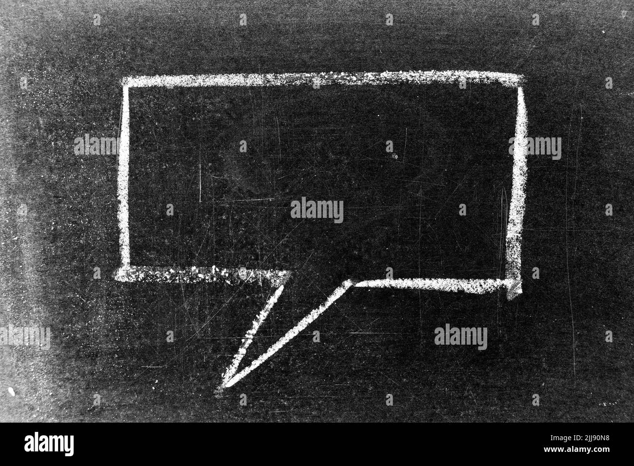 White color chalk hand drawing in square bubble speech shape with blank ...