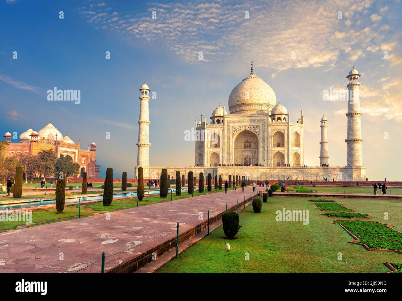 Taj Mahal complex, India most famous Wonder of the world, sunset view ...