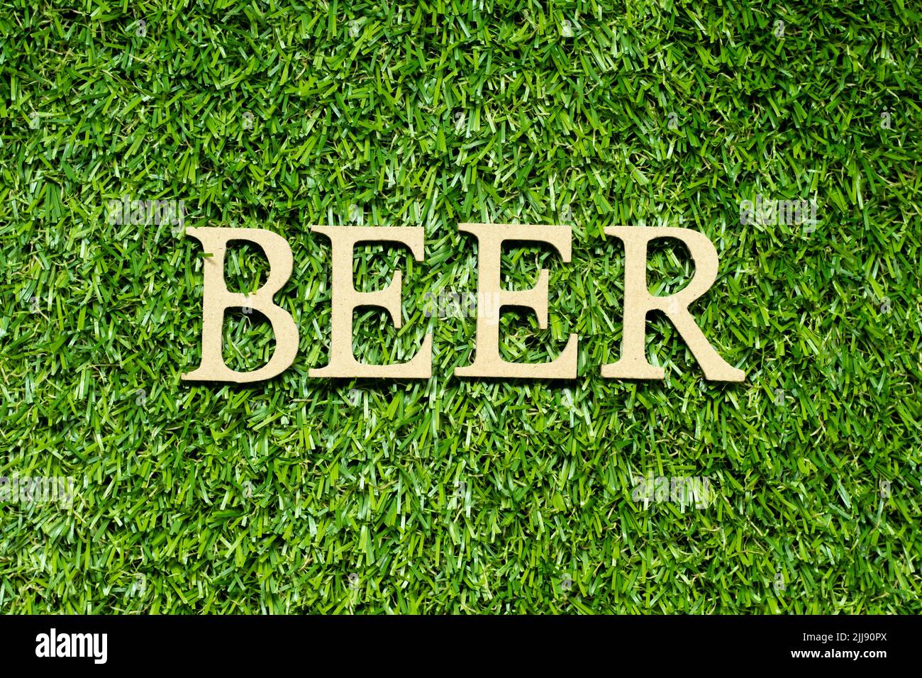 Wood alphabet letter in word beer on green grass background Stock Photo ...