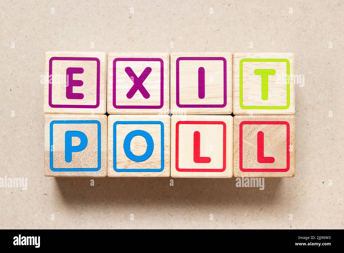 Color letter block in word exit poll on wood background Stock Photo - Alamy