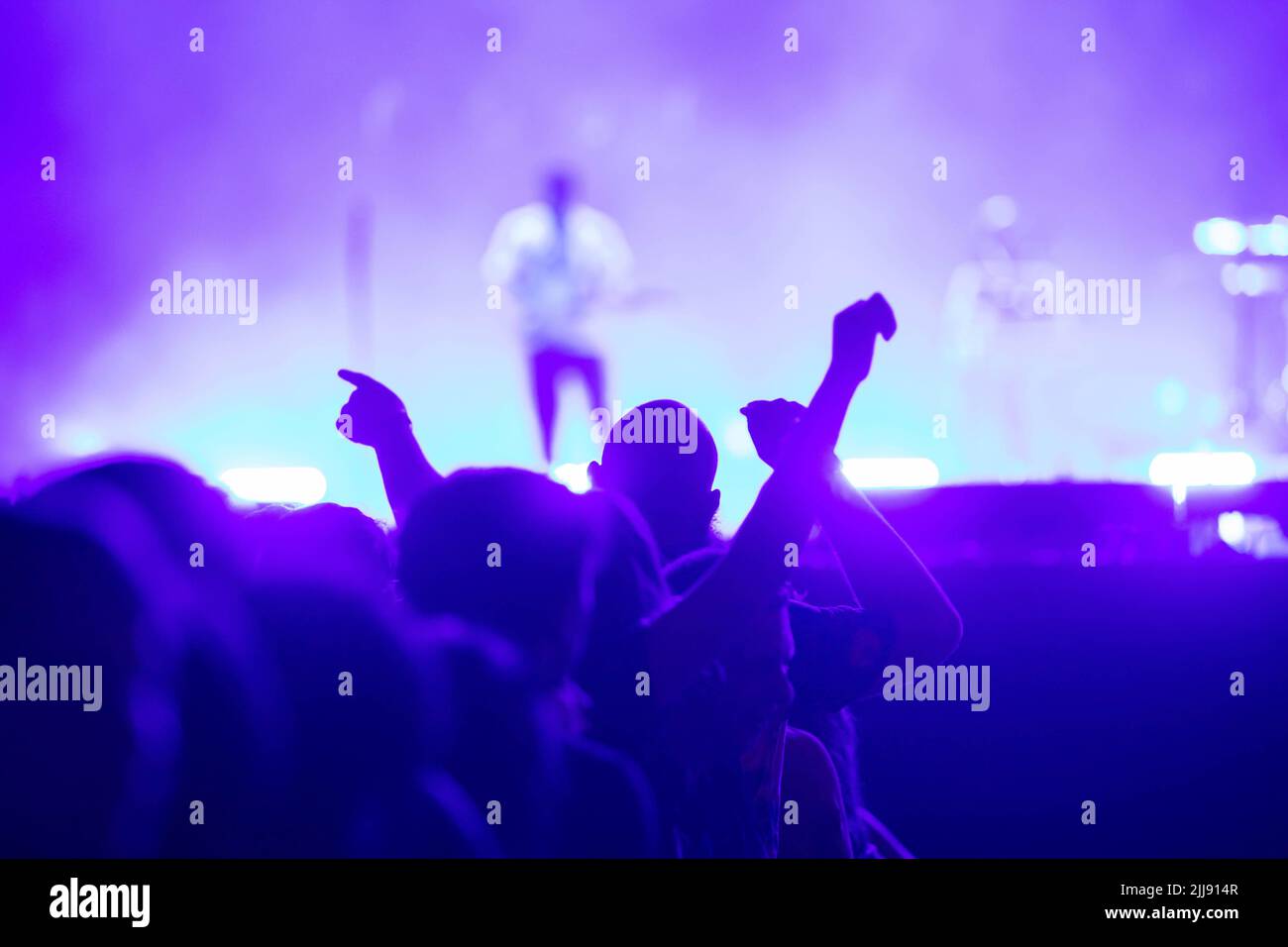 crowd partying stage lights live concert summer music festival Stock ...