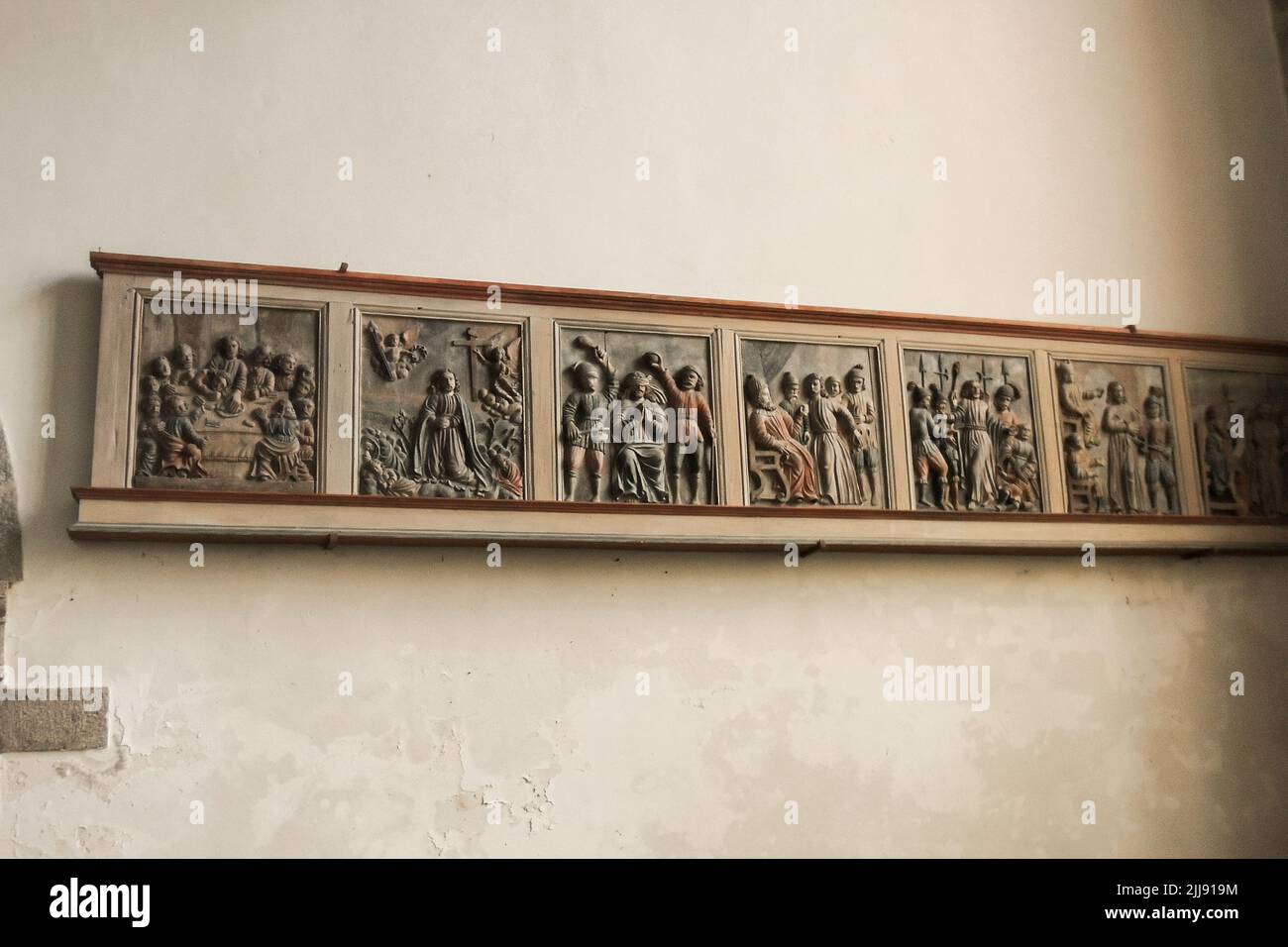 Ploumilliau (Plouilio), France. Polychrome panels of the old rood ...