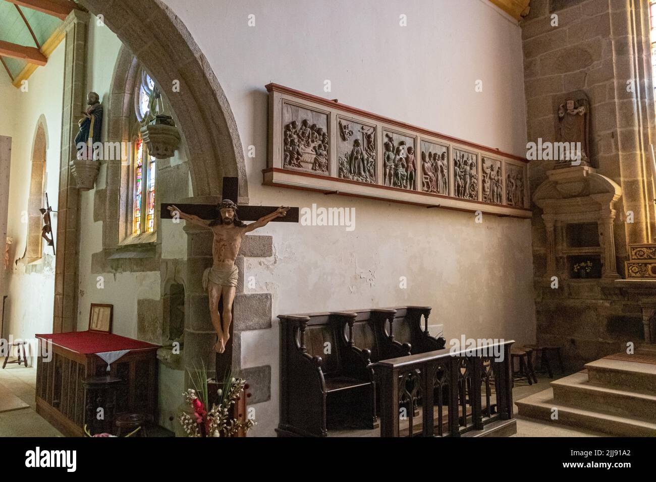 Ploumilliau (Plouilio), France. Polychrome panels of the old rood ...