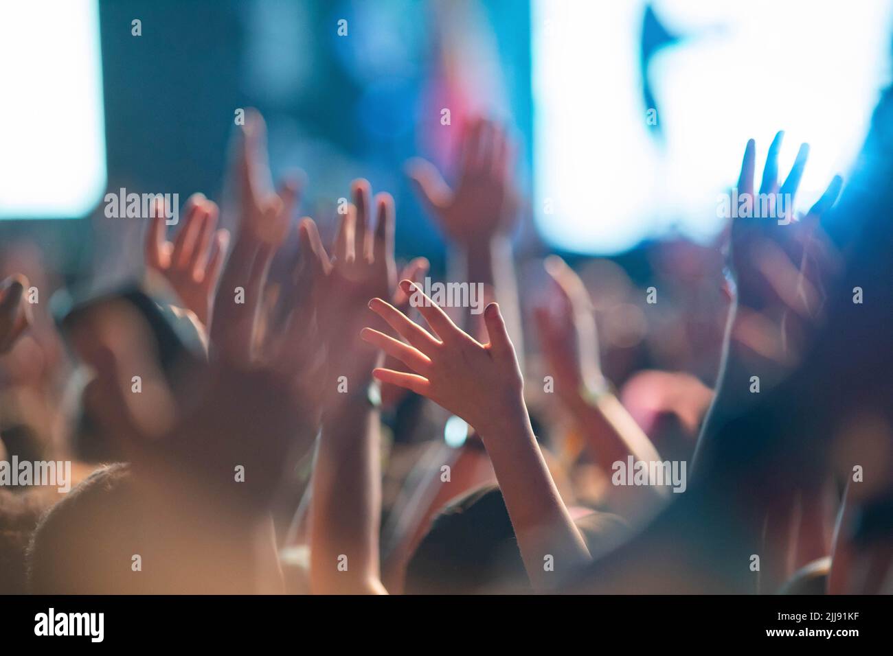 crowd partying stage lights live concert summer music festival Stock ...