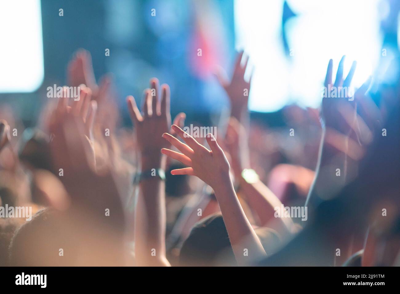 crowd partying stage lights live concert summer music festival Stock ...