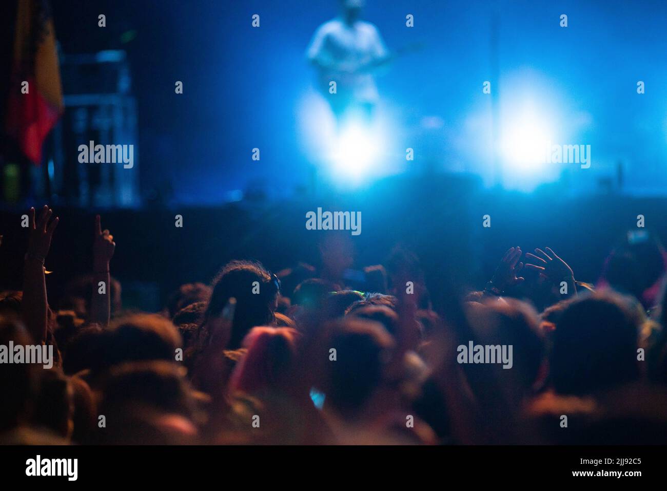 crowd partying stage lights live concert summer music festival Stock ...