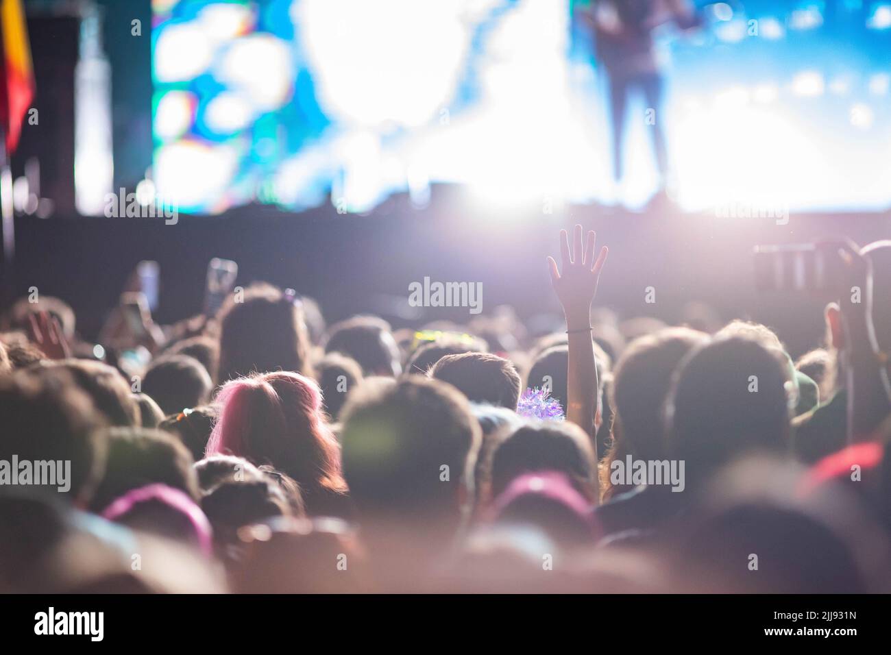 crowd partying stage lights live concert summer music festival Stock ...
