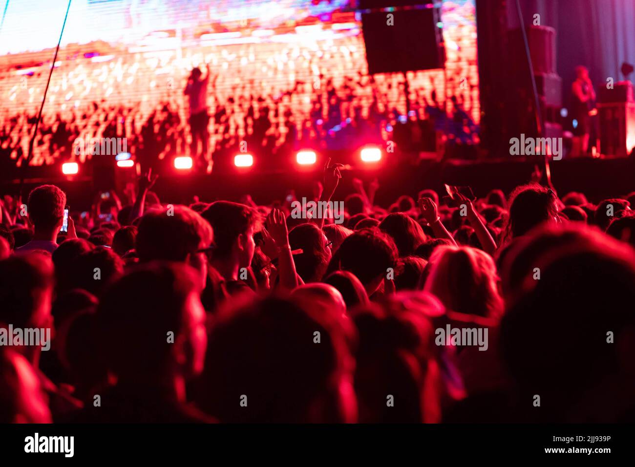 crowd partying stage lights live concert summer music festival Stock ...