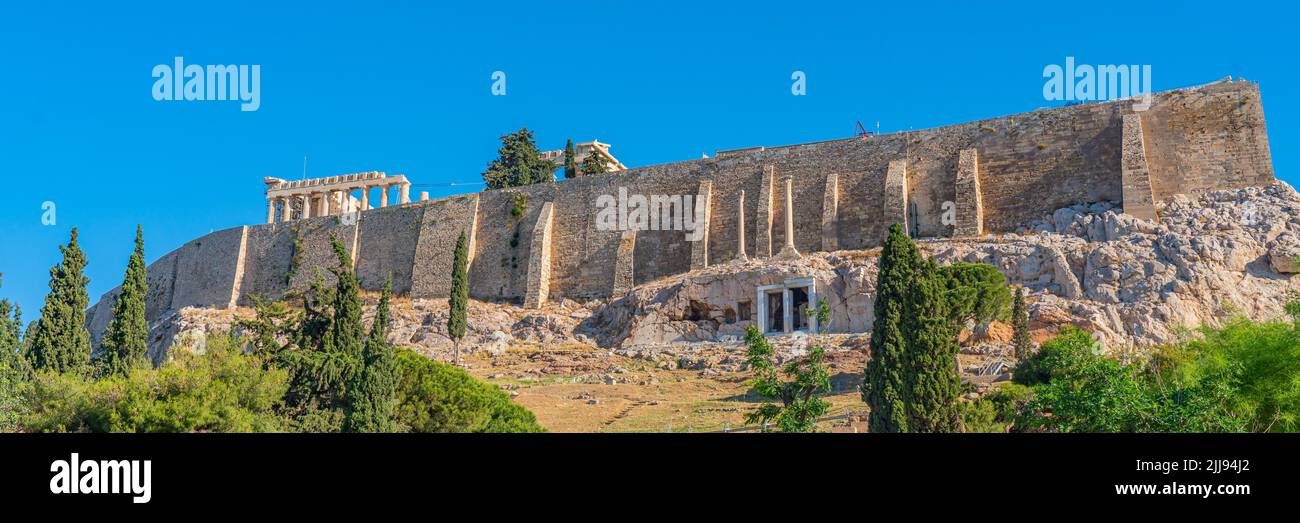 Famous Athens landmark Acropolis from the south side with the Choregic ...