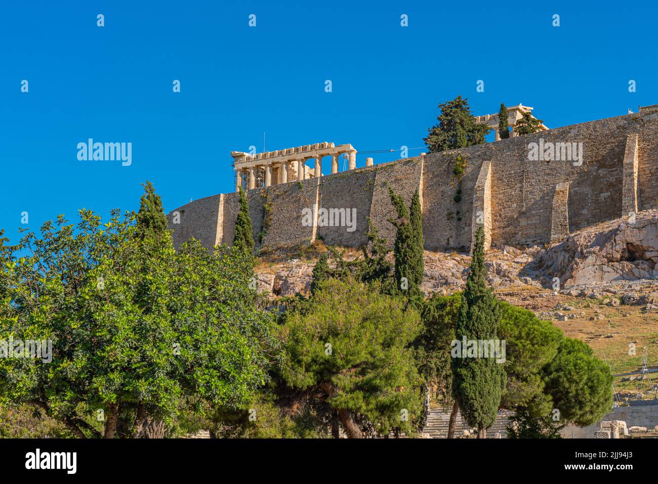 Famous Athens landmark Acropolis from the south side of the fortress ...