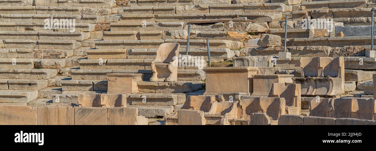 Theatre of Dionysos. Throne of Dionysos at the Acropolis of Athens ...