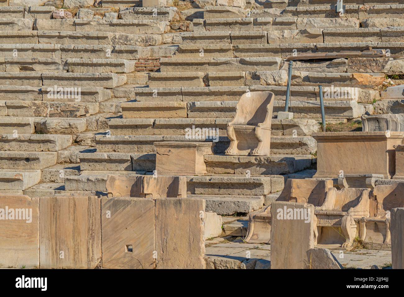 Theatre of Dionysos. Throne of Dionysos at the Acropolis of Athens ...
