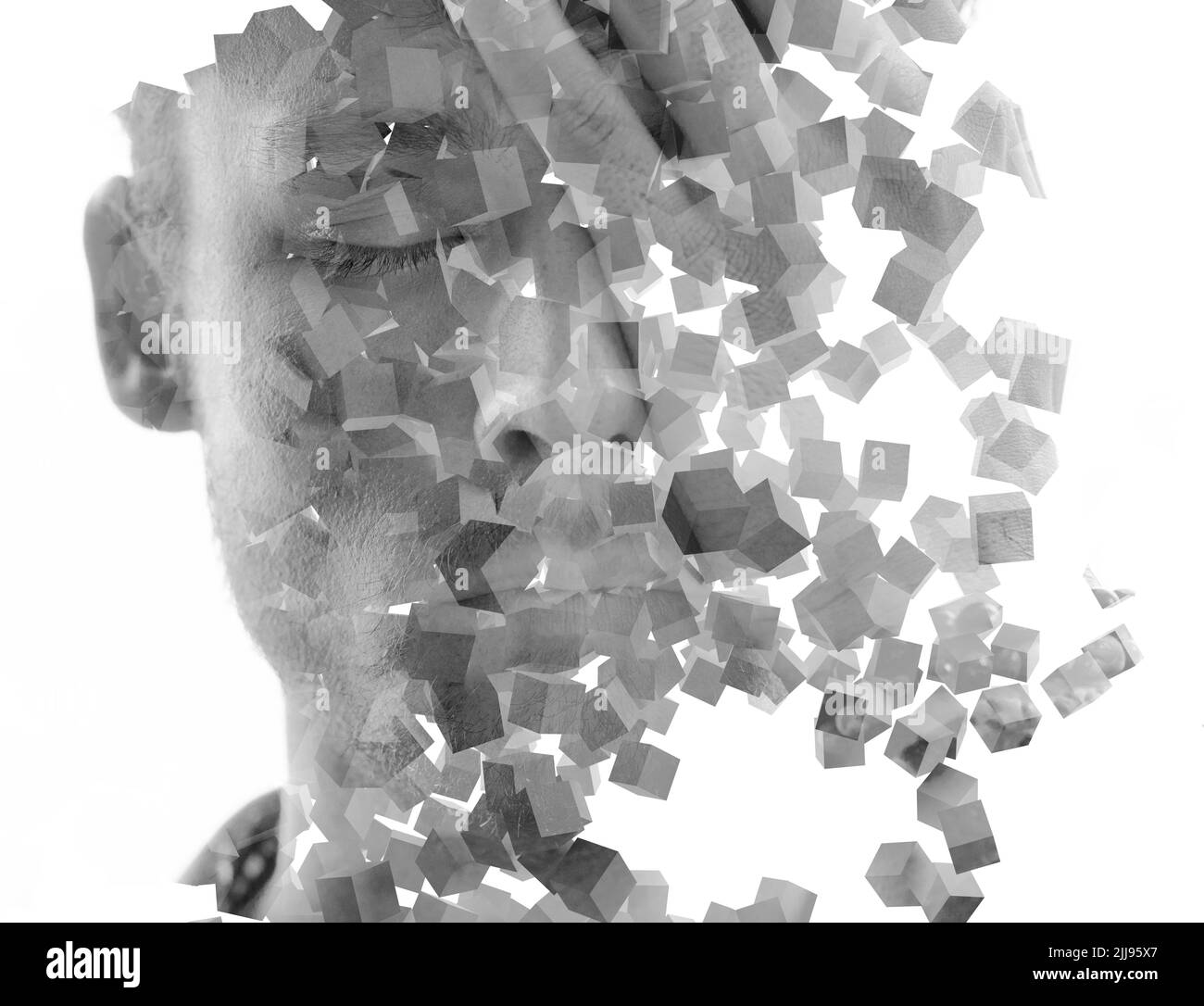 3D element merged with a portrait in a double exposure technique Stock ...