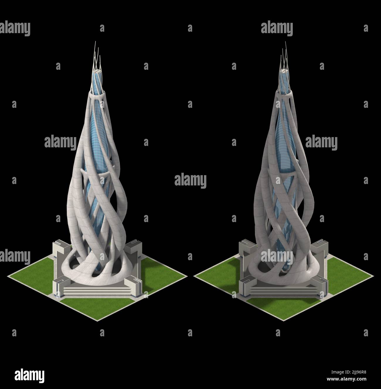 3D futuristic architecture illustration for a tiled game rendered in ...