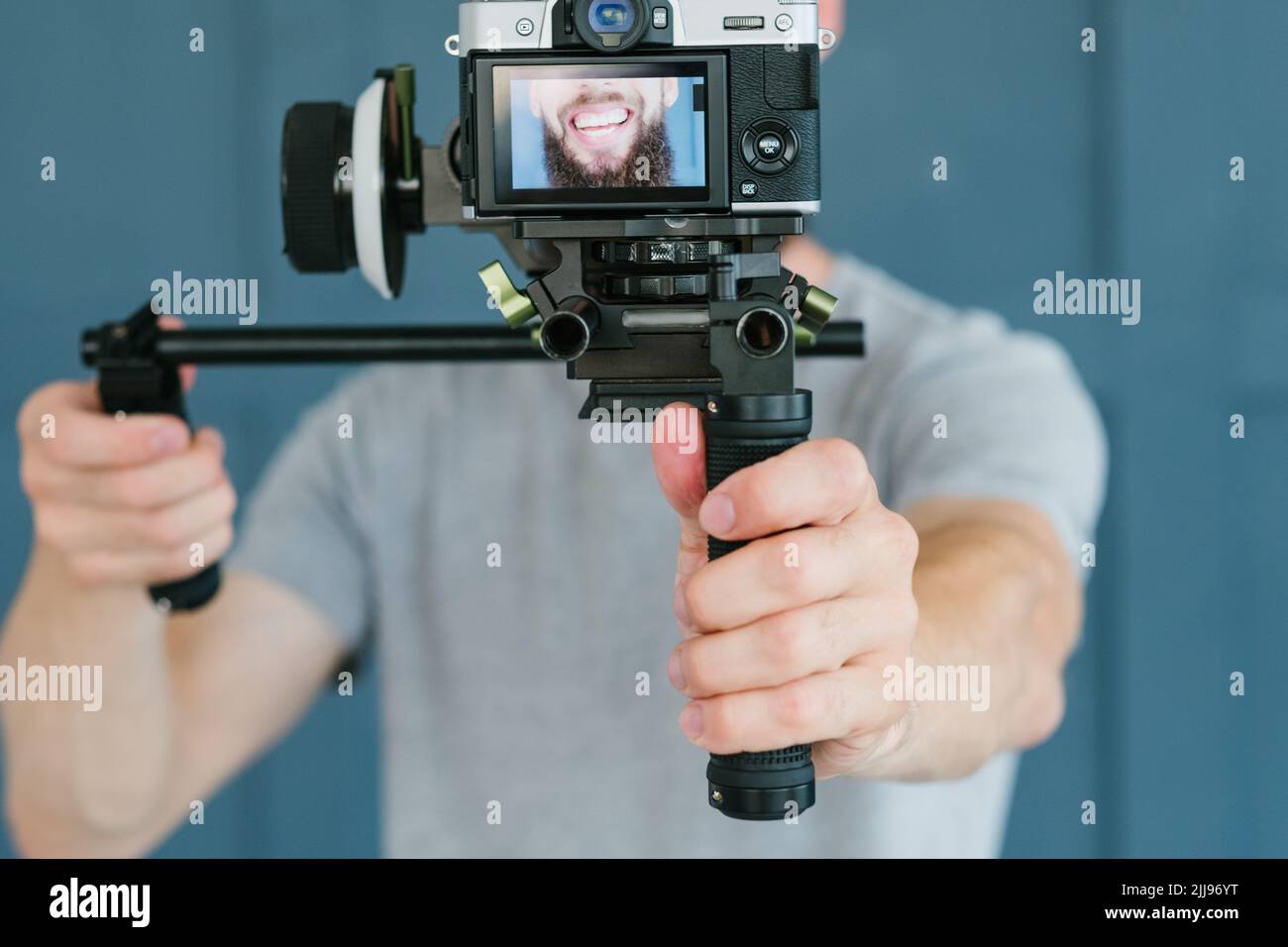 social media influencer man shoot video camera Stock Photo - Alamy