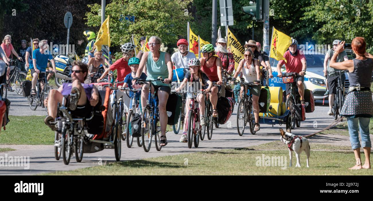 Hamburg, Germany. 24th July, 2022. With a bicycle demonstration started ...