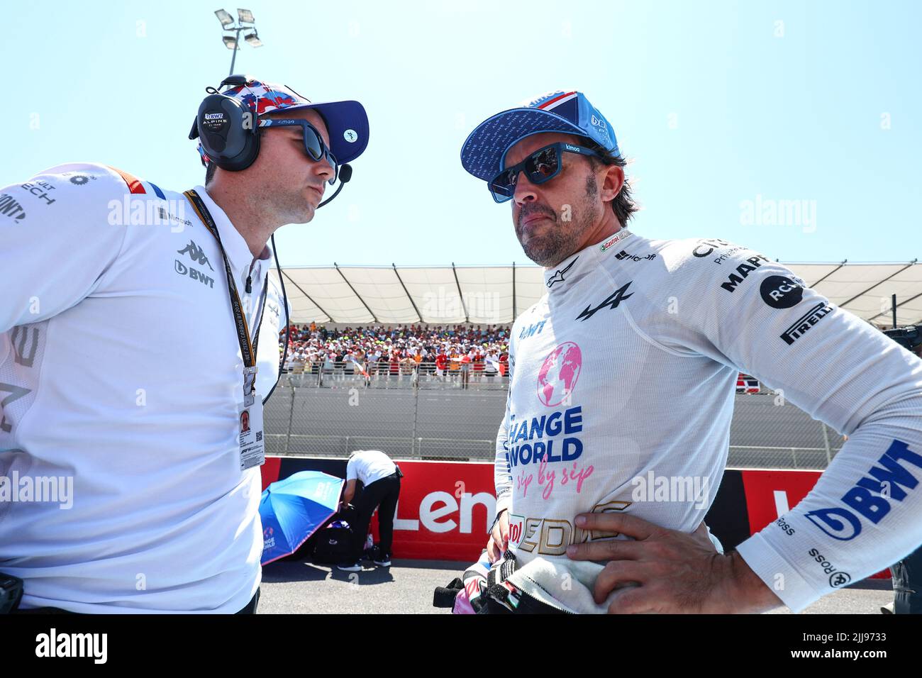 Fernando Alonso (ESP) Alpine F1 Team on the grid. 24.07.2022. Formula 1 ...