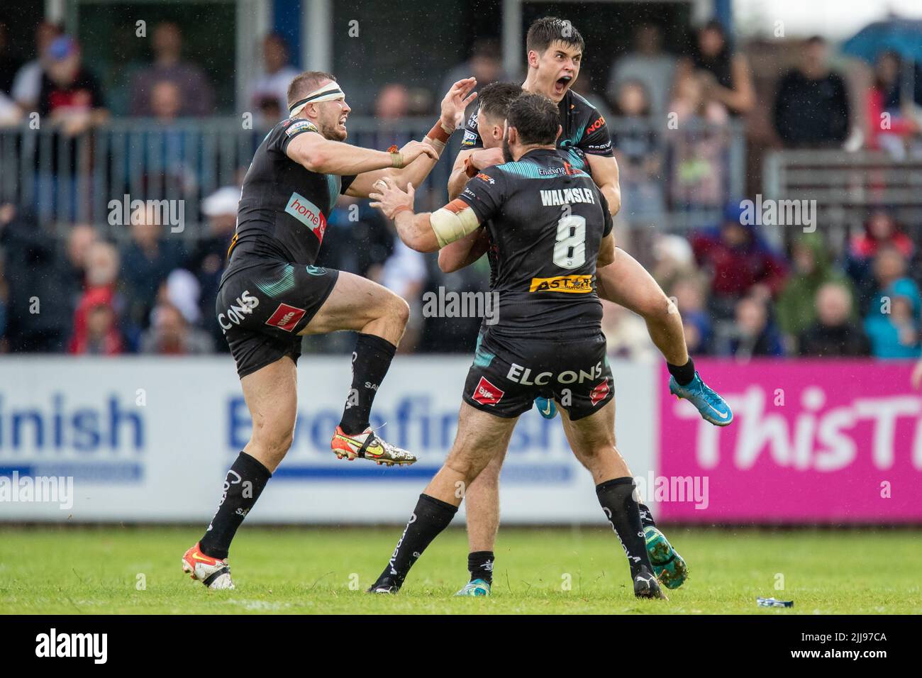 Jack Welsby #1 of St Helens celebrates his winning drop goal during ...