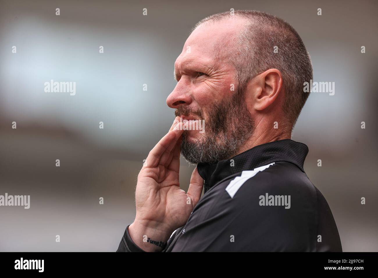 Michael Appleton manager of Blackpool looks on during the game Stock ...