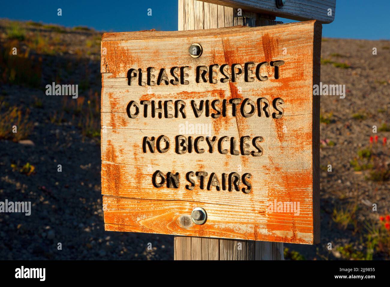 Trail sign at Windy Ridge, Mt St Helens National Volcanic Monument ...
