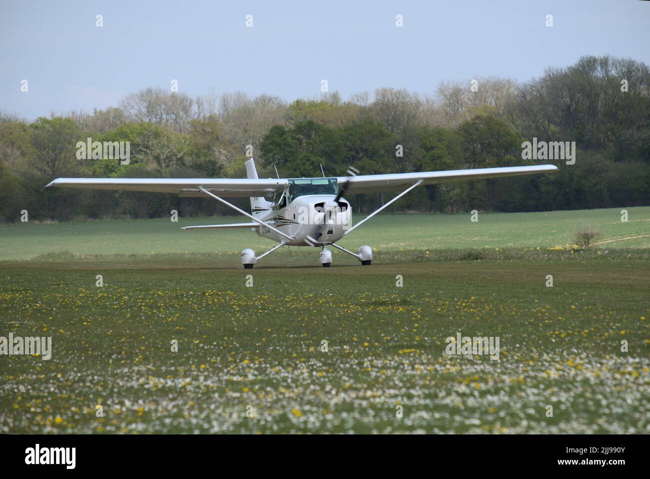 A Cessna Skyhawk light aircraft at Popham Airfield in Hampshire for the ...