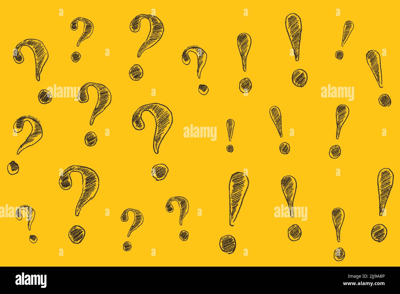 Hand drawn question marks on the left and exclamation marks on the ...