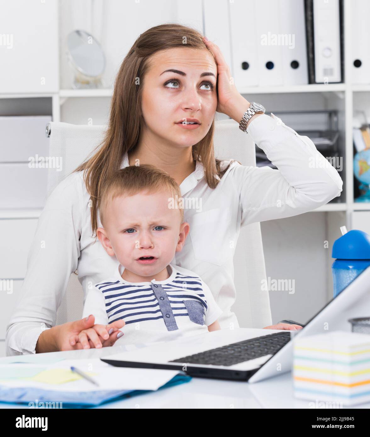 Perplexed female 22-27 years old is having issue while working behind ...