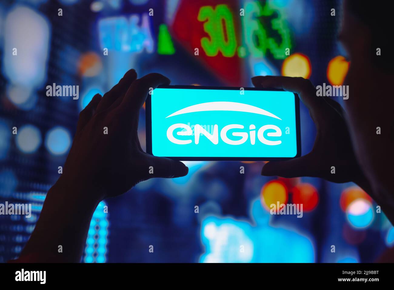 In this photo illustration, the Engie logo is displayed on a smartphone ...