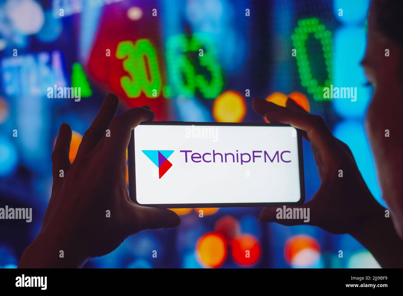 In this photo illustration, the TechnipFMC logo is displayed on a ...